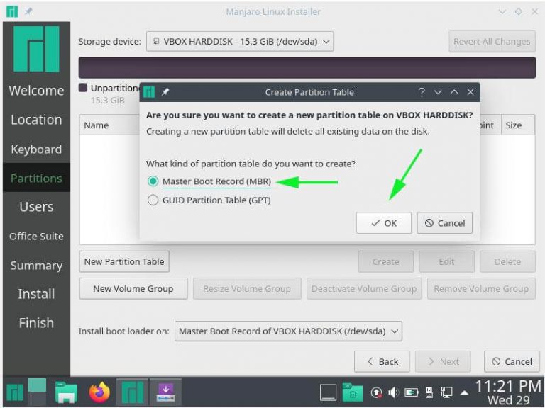 Installation of Manjaro 20.0 (KDE Edition) Desktop