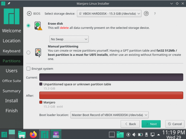 Installation of Manjaro 20.0 (KDE Edition) Desktop