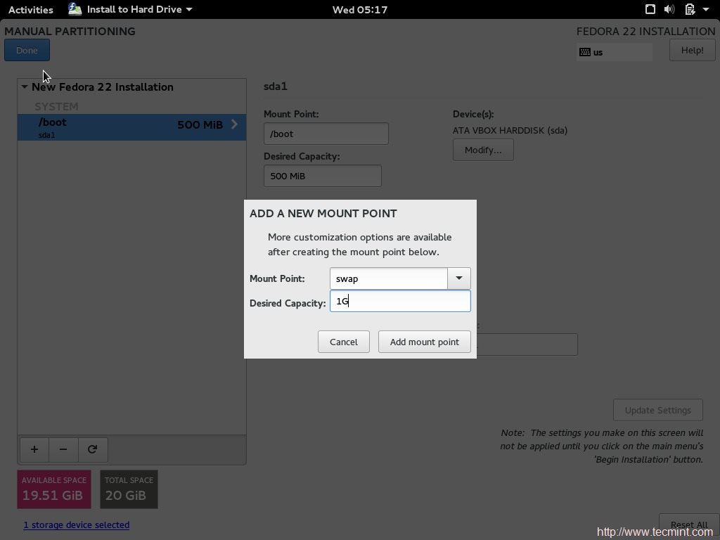 Installation of "Fedora 22 Workstation" with Screenshots