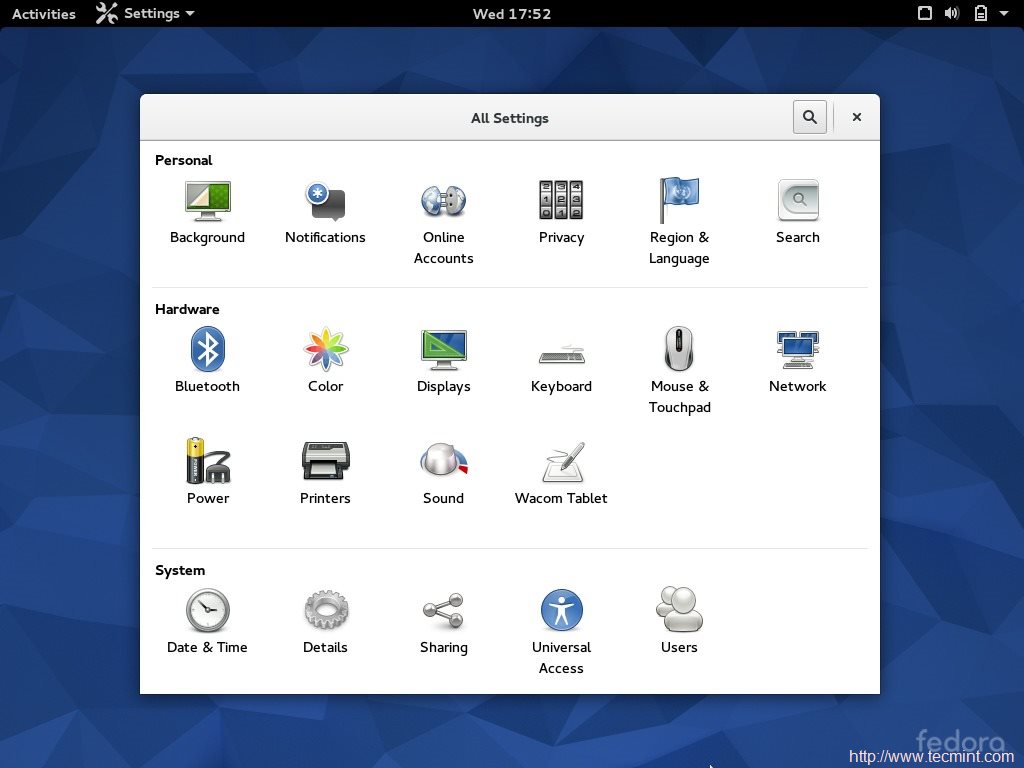 Installation of "Fedora 22 Workstation" with Screenshots