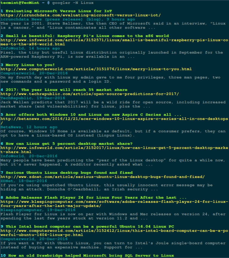 Googler: A Command Line Tool to Do 'Google Search' from Linux Terminal