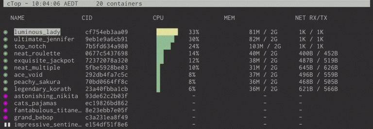 Ctop Top Like Interface For Monitoring Docker Containers