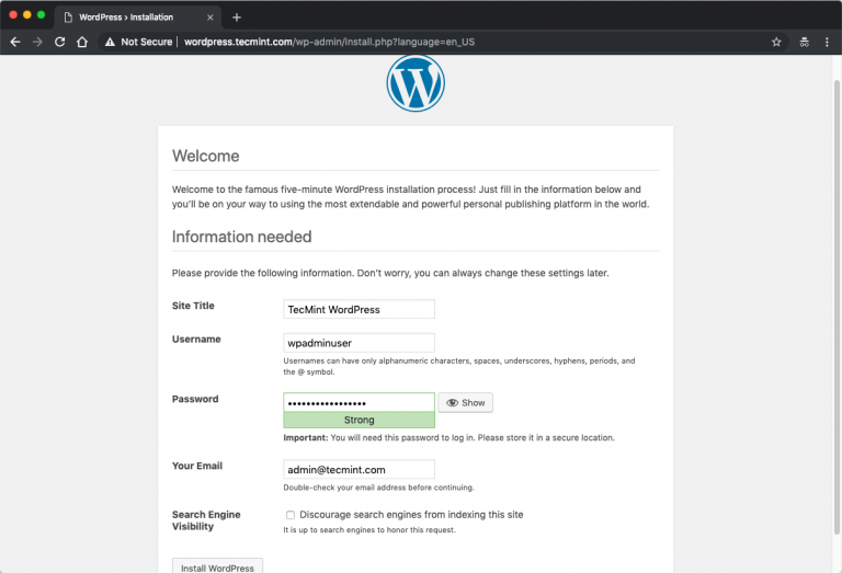 Install Wordpress With Nginx Mariadb 10 And Php 7 On Ubuntu 1804