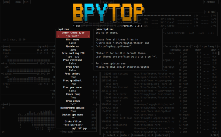 Bpytop Resource Monitoring Tool For Linux